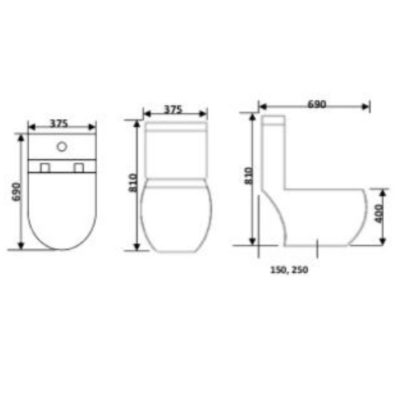 Baron W818 One Piece Wash Down Rimless Toilet Bowl with Geberit