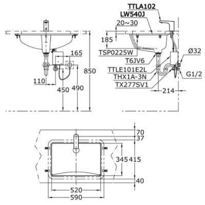 Toto LW540J Square Under Counter Lavatory | Bathroom Basin SG
